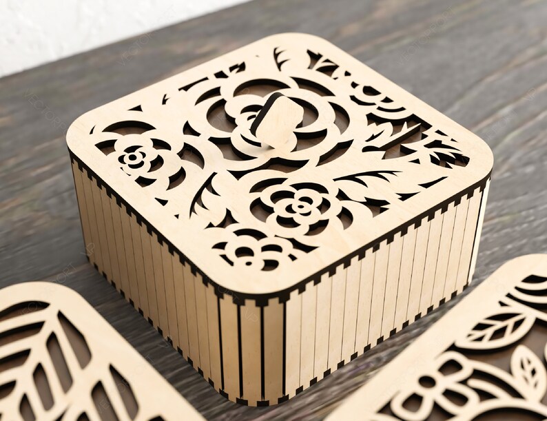 Square Shaped Wooden Gift Box Jewelry Laser Cut Box Template - Etsy