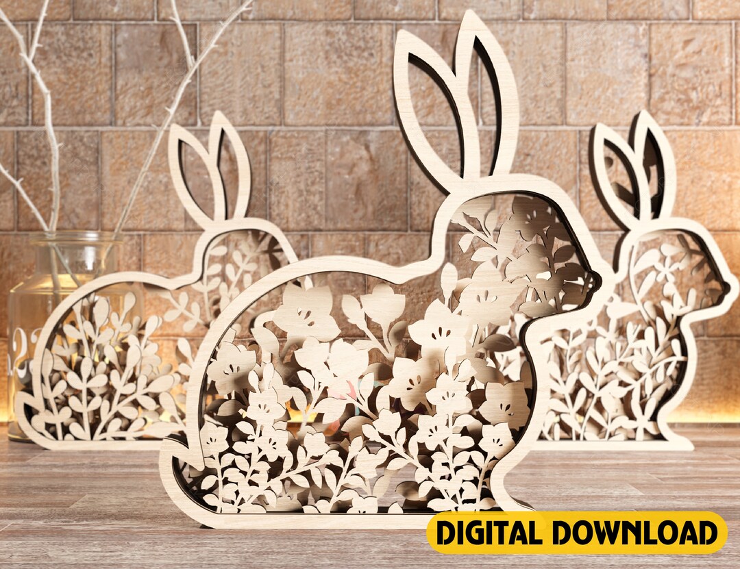 Multi Layer Easter Laser Cut Files Rabbits SVG Layered Bundle, Floral ...