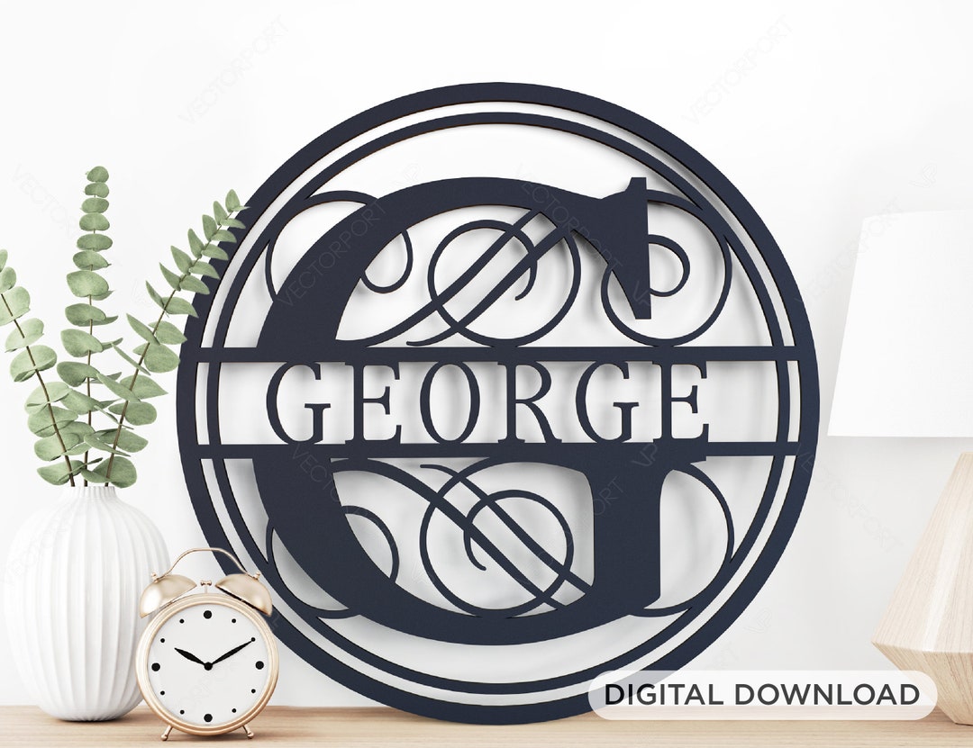 Round With Frame Split Monogram Sign Flowers Letters Digital - Etsy