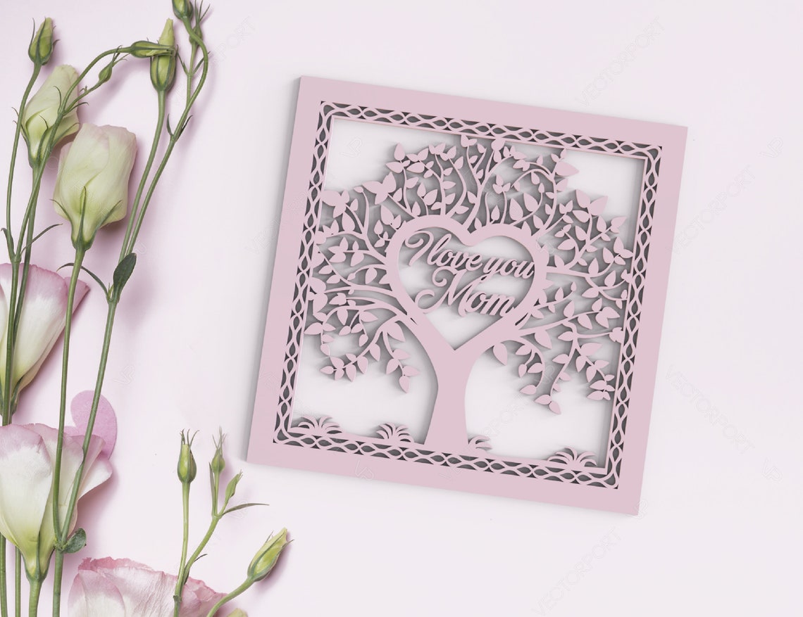 Mothers Day I Love You Mom Tree Frame Laser Cut Gift SVG | Etsy