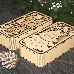 Christmas Gift Box Decorative Box Wooden New Year Gift Box Laser Cut ...