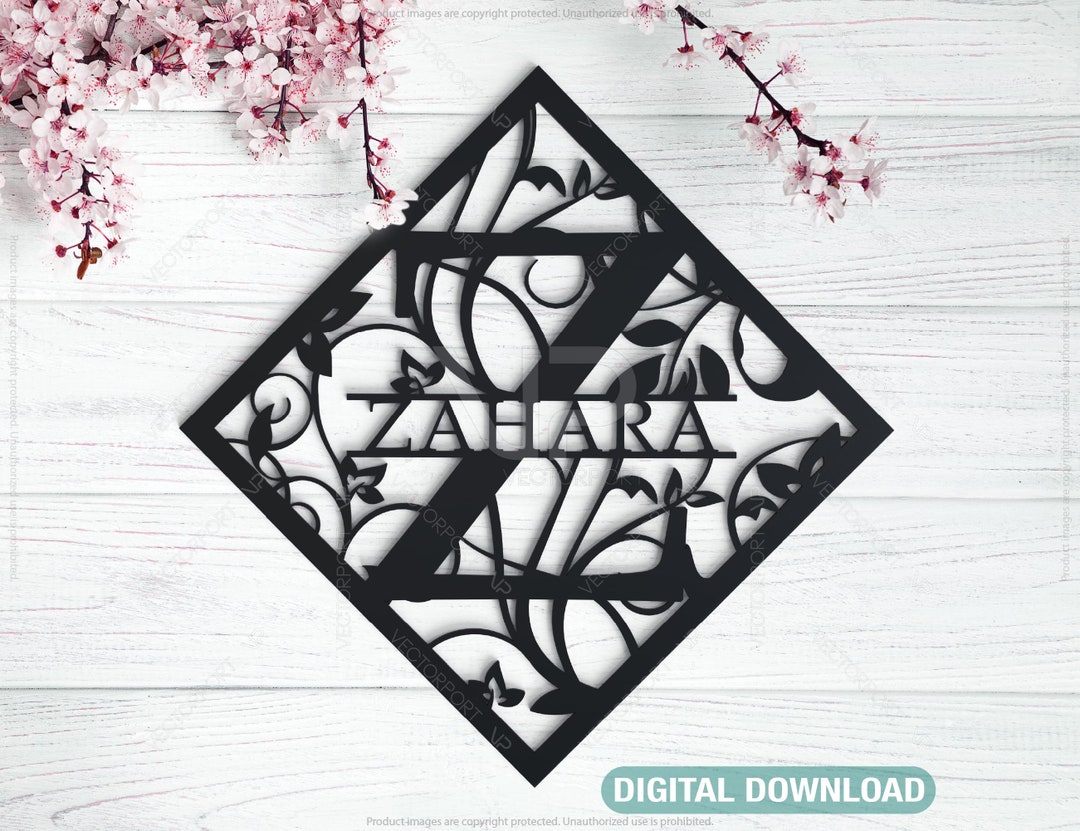 Floral Rhombus Frame Split Monogram Sign Flowers Letters Digital ...