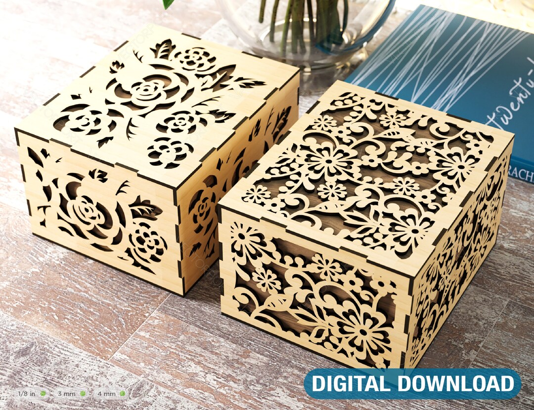 Laser Cut Decorative Gift Box With Flowers Pattern, Opener Jeweler Case ...