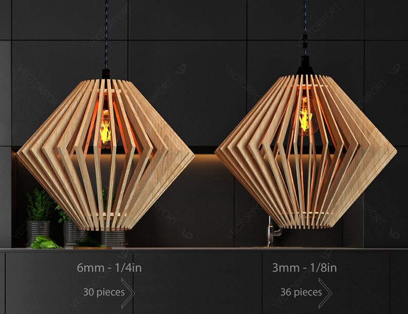 Rhombus 6 & 3mm Wood Pendant Light Chandelier Lamp Lampshade - Etsy