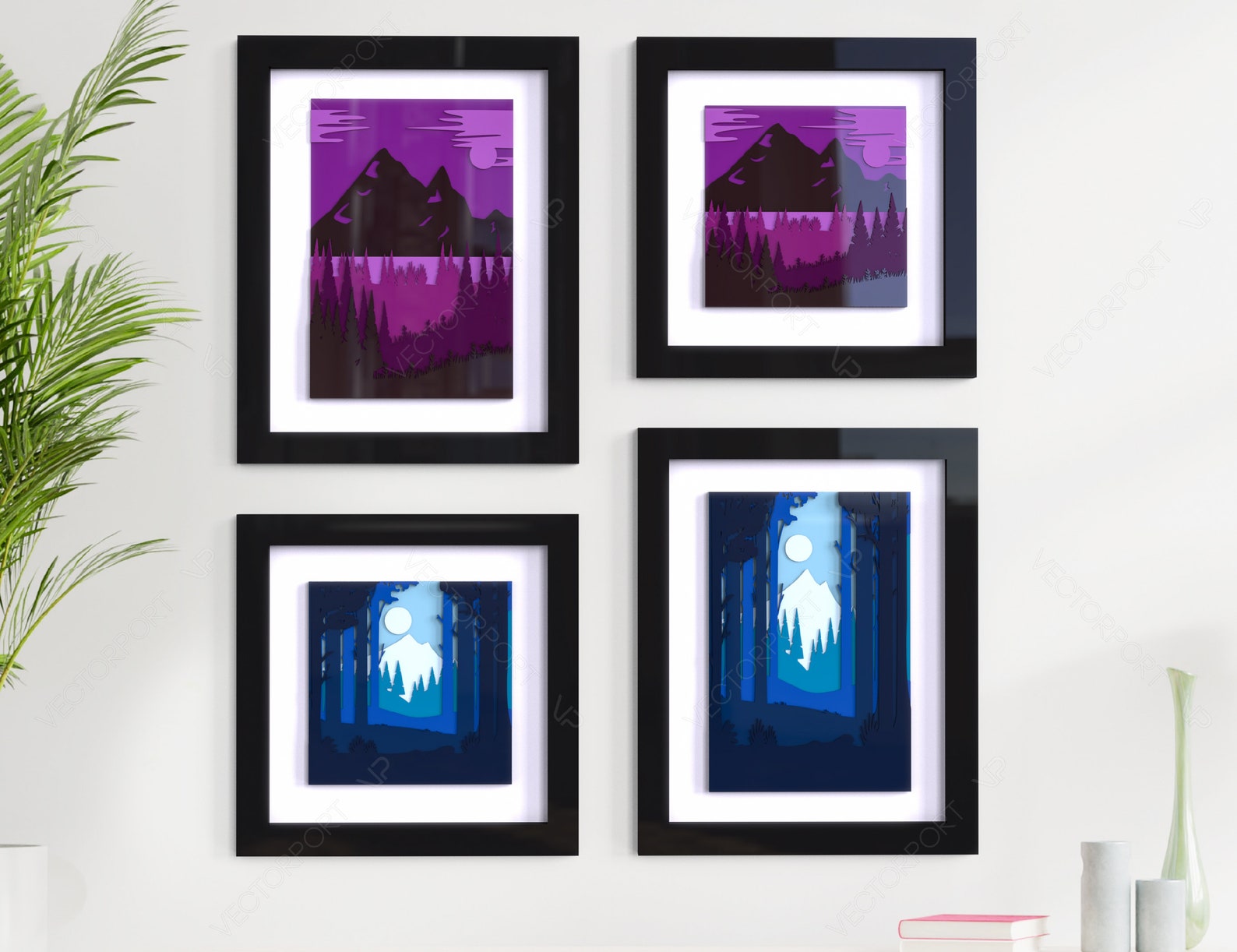 Night Mountains Landscape Scene Multilayer Shadow Box Painting | Etsy