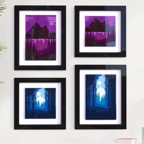 Night Mountains Landscape Scene Multilayer Shadow Box Painting - Etsy