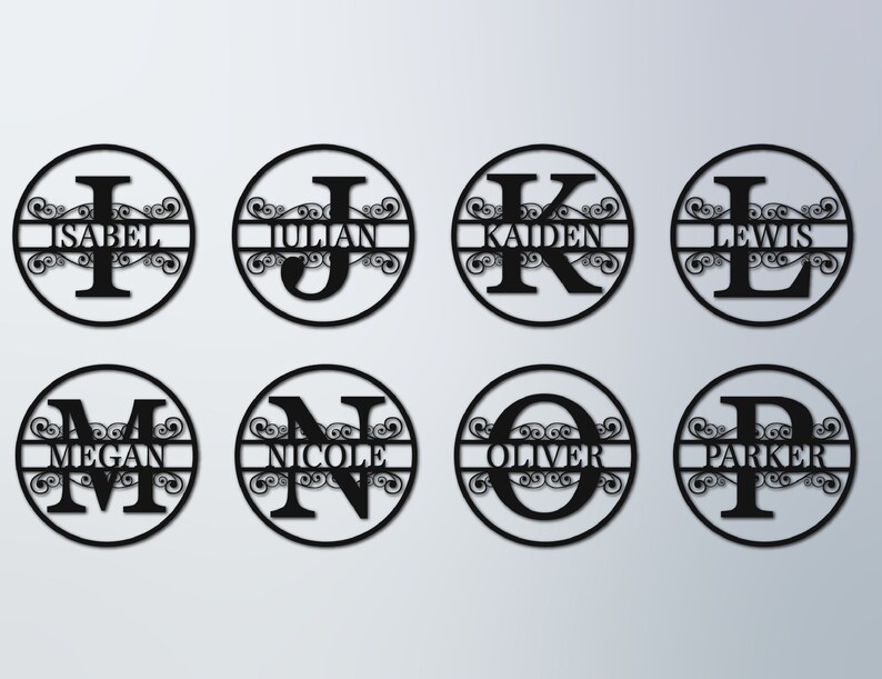 Round With Frame Split Monogram Name Sign Alphabet Letters - Etsy