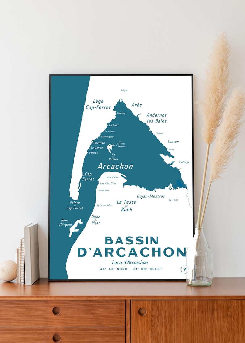 Arcachon Bay Map - 30x40 Cm Poster - Gift Idea for Arcachon Bay Lovers ...