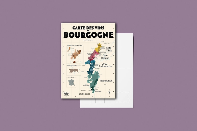 Pack of 13 Postcards - Wine Map of Burgundy, Loire, Bordeaux ...