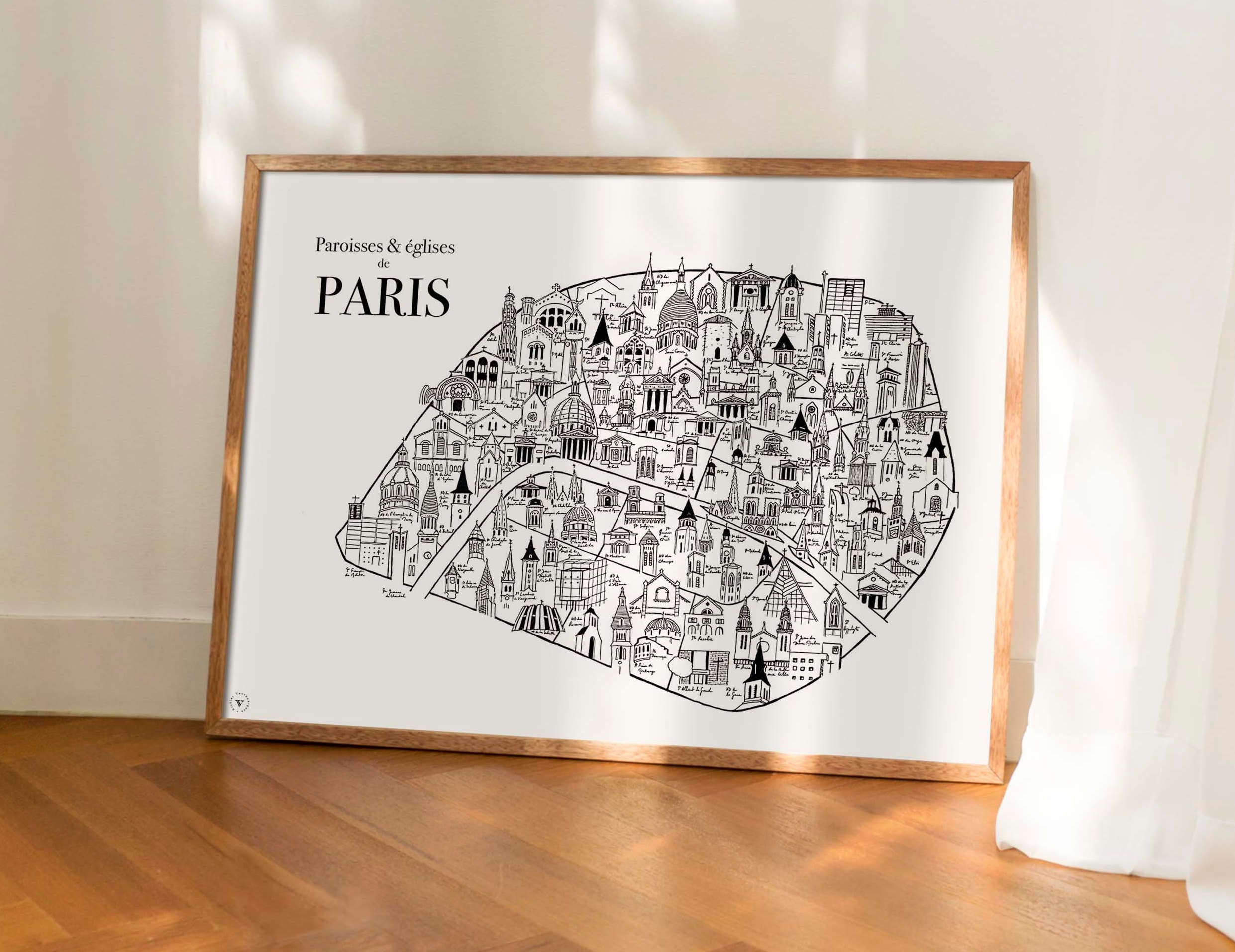 Map of Paris Churches Poster 30x40 Cm Gift Idea for Lovers of Paris and ...