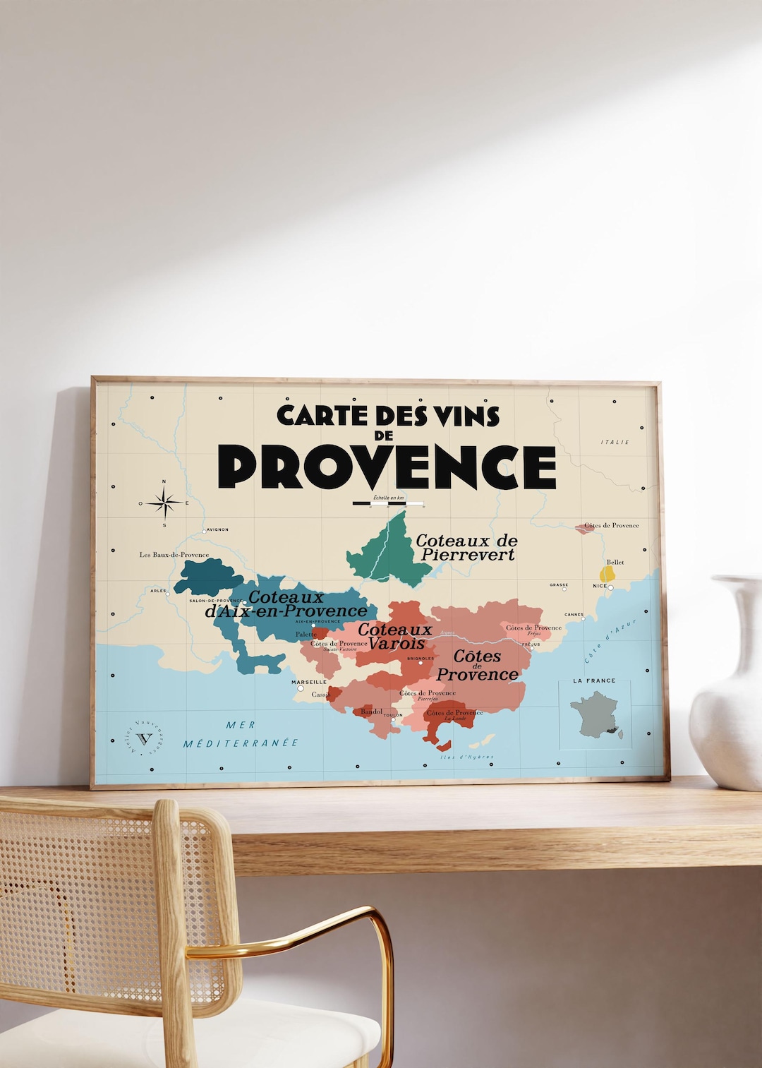 Provence Wine Map Poster 30x40 Cm or 50x70 Cm Decorative Idea for Wine ...