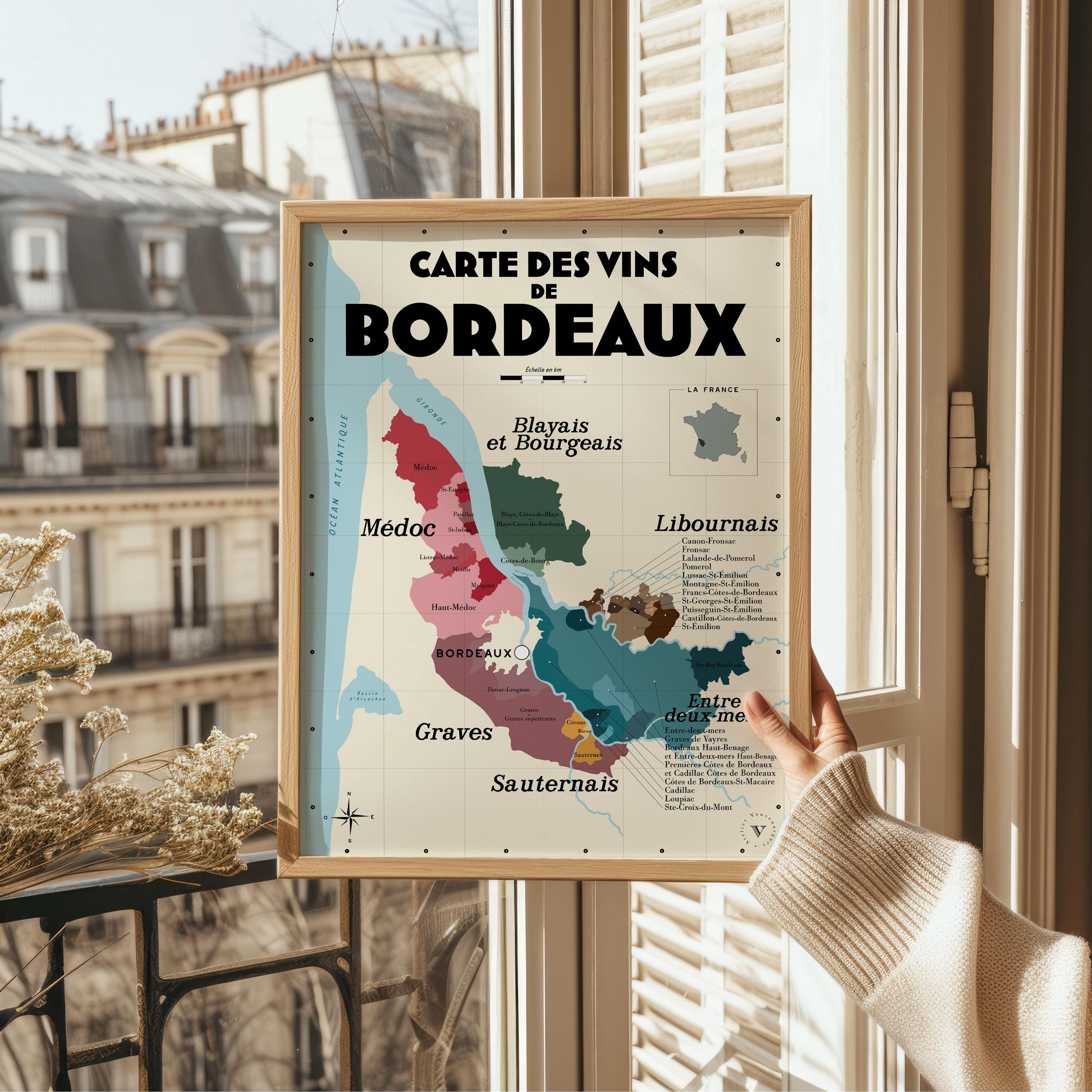 Bordeaux Wine Map - Poster 30x40 Cm - Decorative Idea for Wine Lovers ...