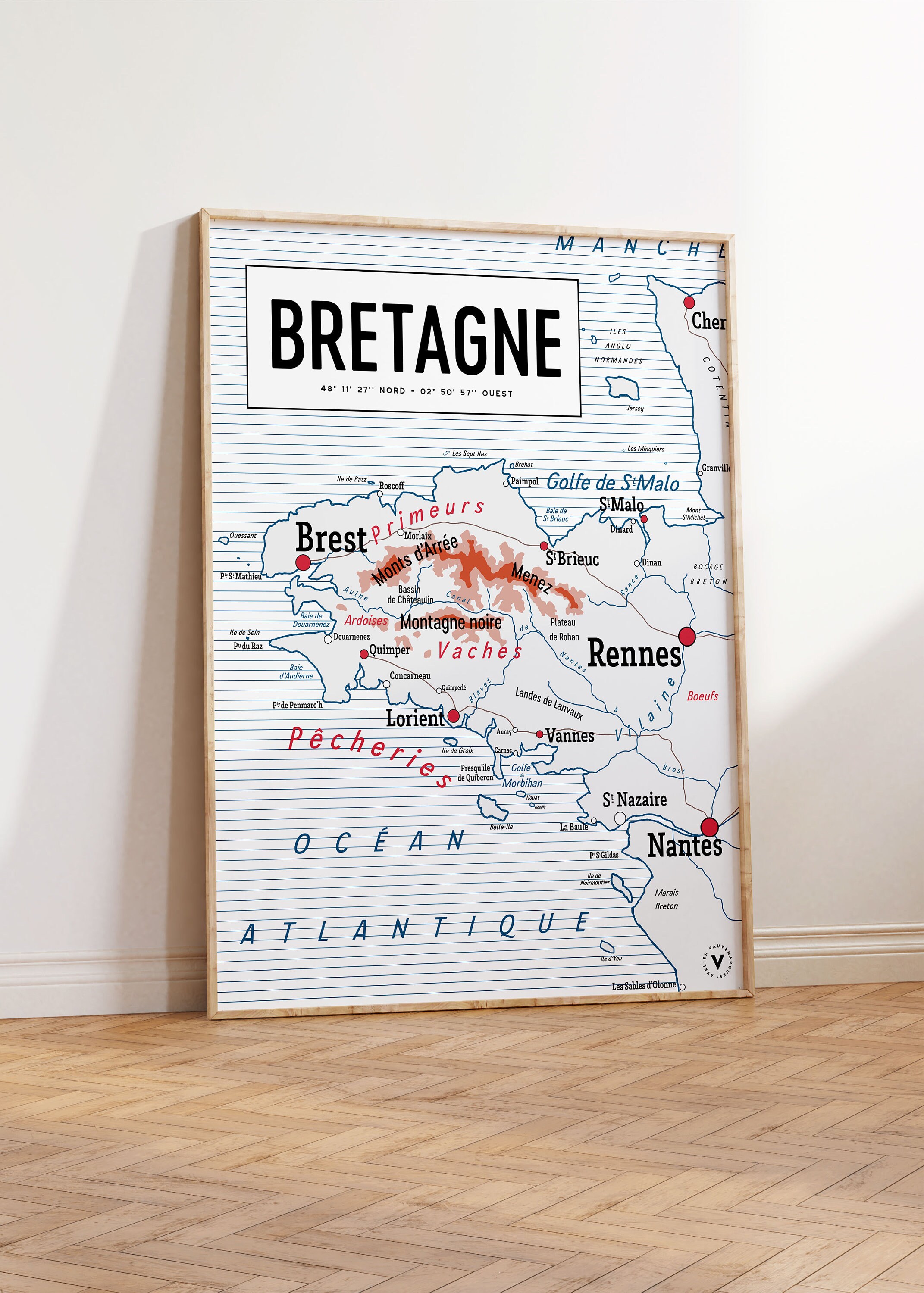 Vintage Map of Brittany Poster 30x40 Cm Gift Idea for Lovers of ...