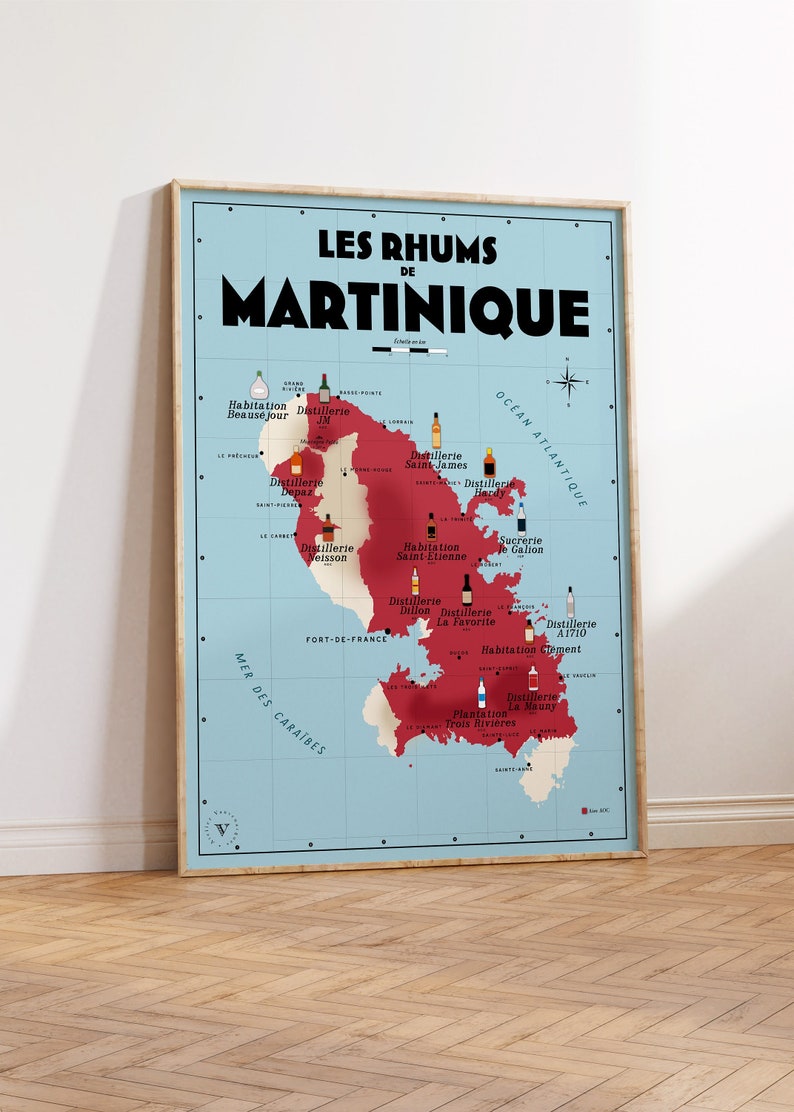 Martinique Rum Map Poster 30x40cm Gift Idea for Alcohol and Spirits ...