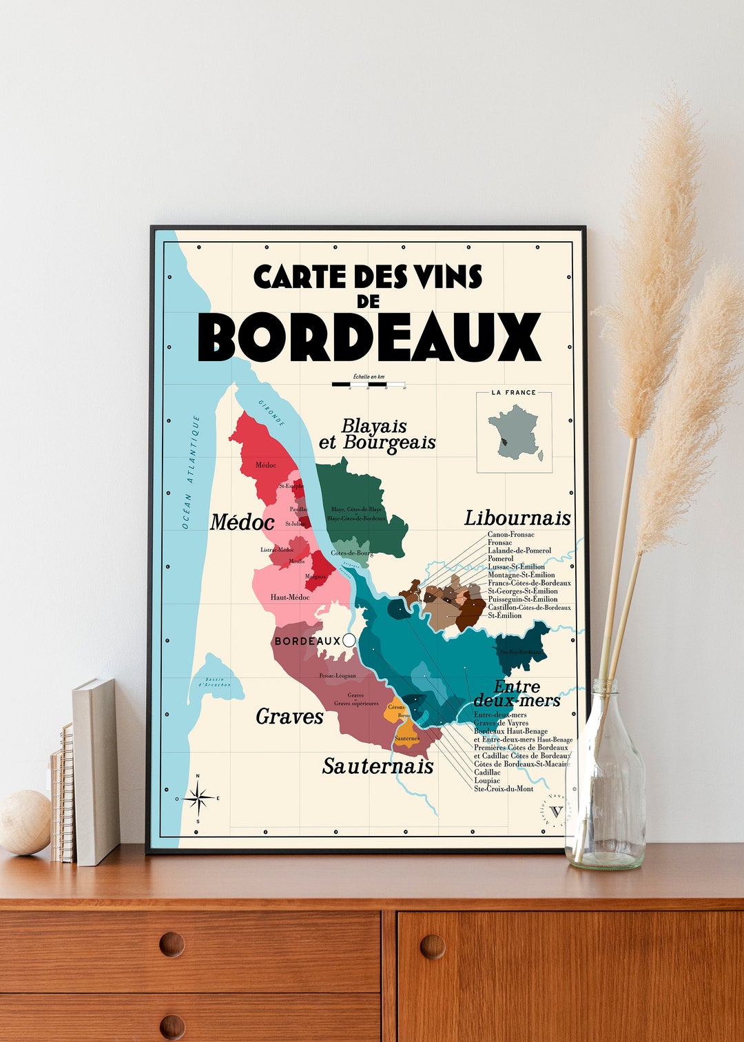 Bordeaux Wine Map Poster 30x40 Cm Decorative Idea for Wine Lovers ...