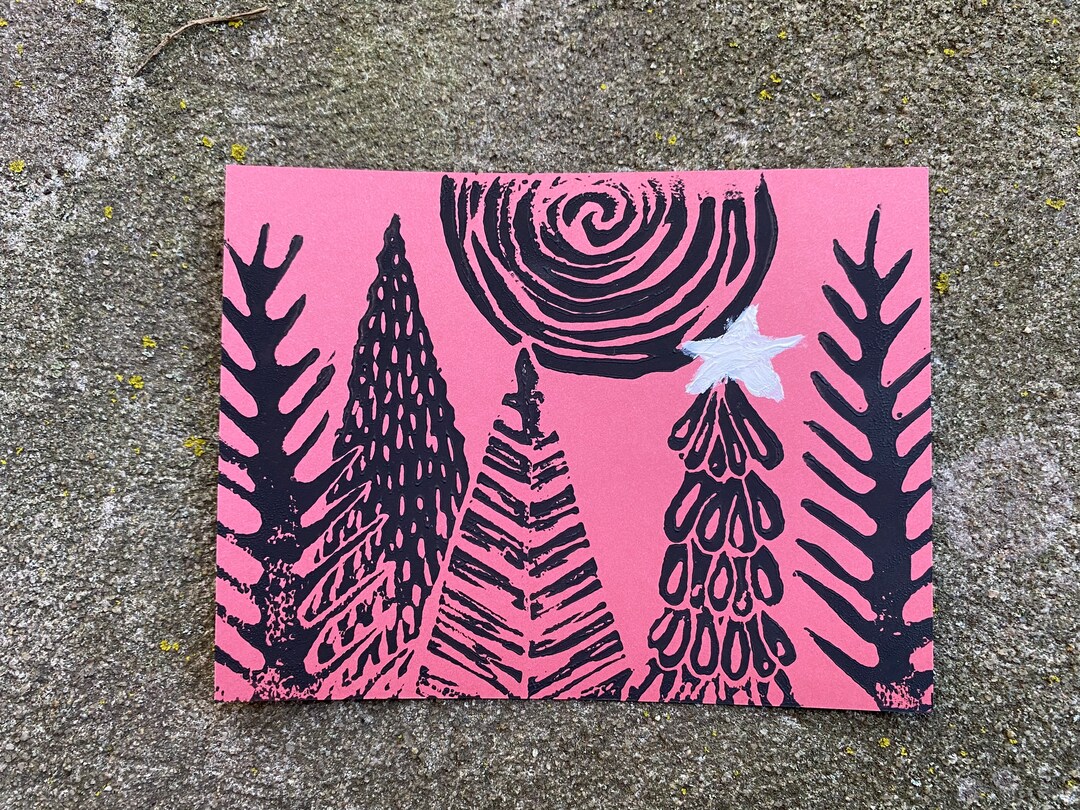 Alpine Tree Line Themed Mono Print Note Cards 3 Pack Unique, Signed ...