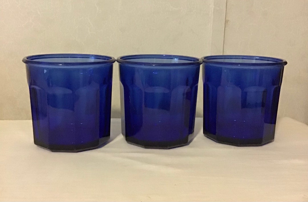 Vintage Three Cobalt Blue Tumblers - Etsy