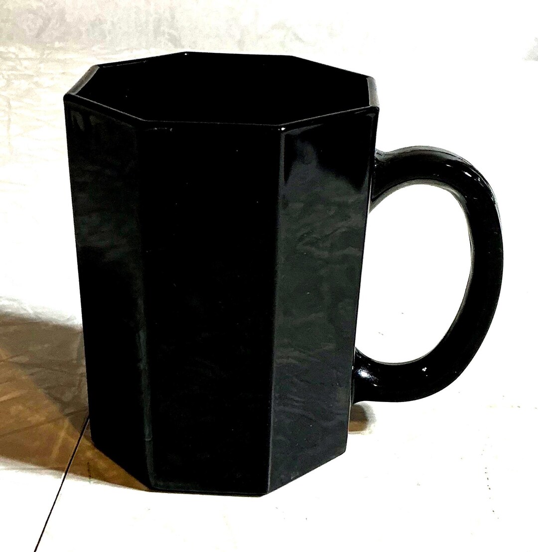 Vintage 1980’s Arcoroc Octagon Black Glass Coffee Mug - Etsy