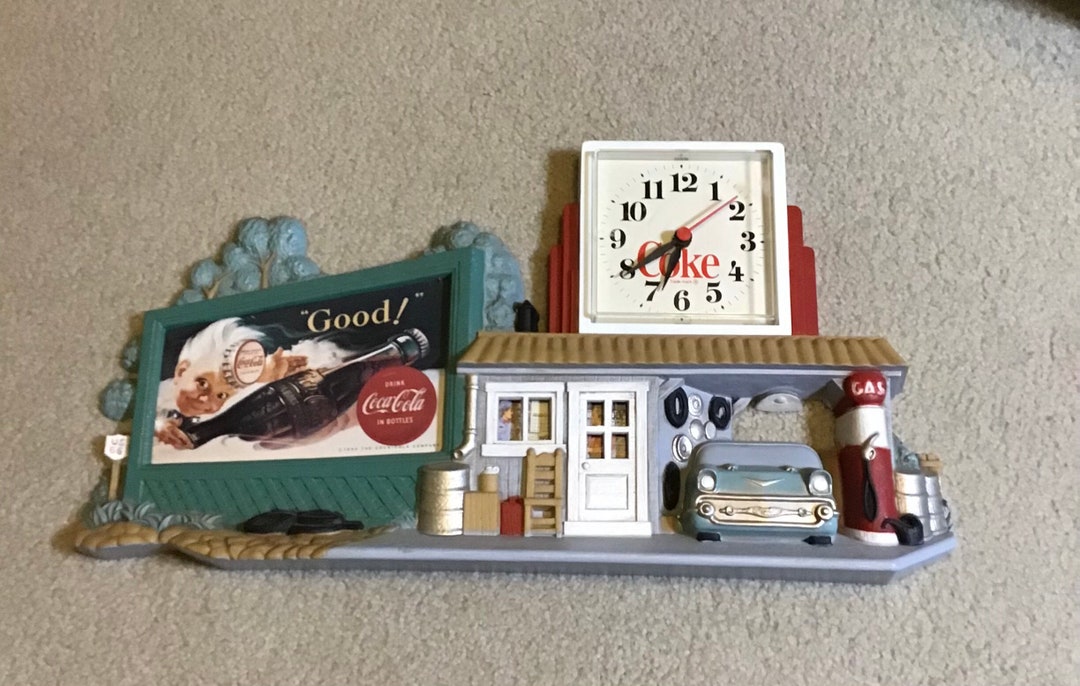 Vintage 1990 Coca Cola Clock Route 66 Gas Station Coke Wall Hanging ...