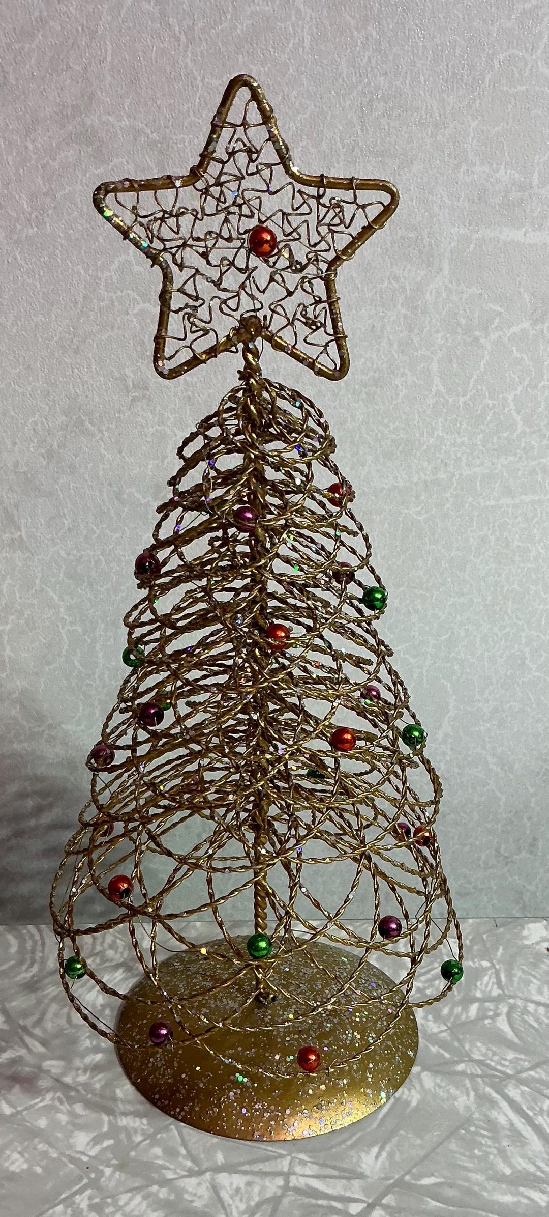 Metal Gold Sparkly Glitter Spiral Christmas Tree Table Top Decoration ...