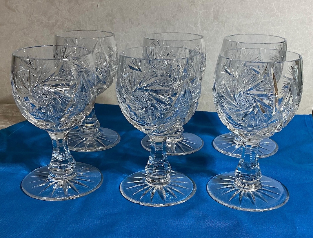 Vintage Whirling Pinwheel Heavy Lead Crystal Cut Wine Glasses -(6) - Etsy