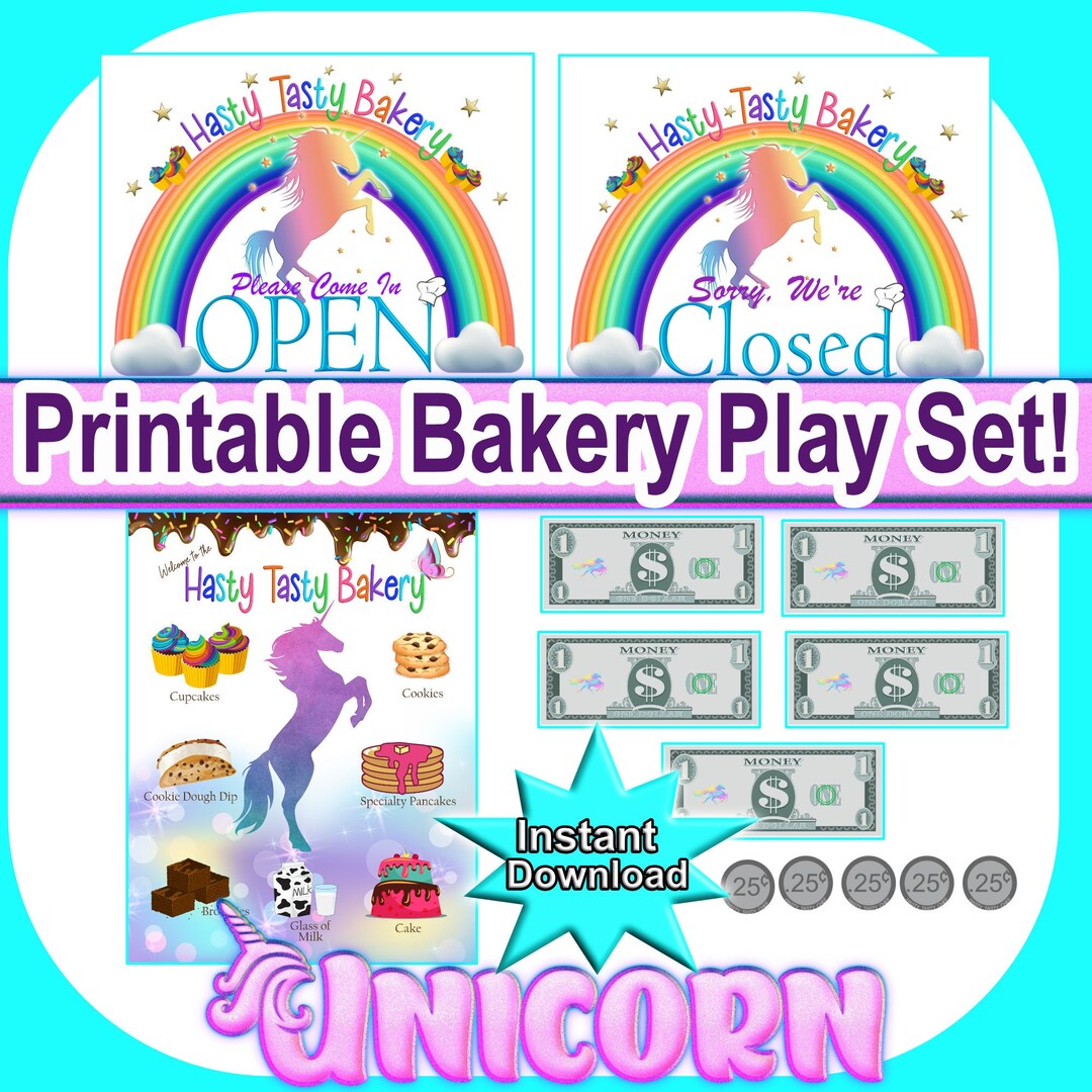 Unicorn Dramatic Play Bakery Printable Play Set INSTANT DOWNLOAD - Etsy