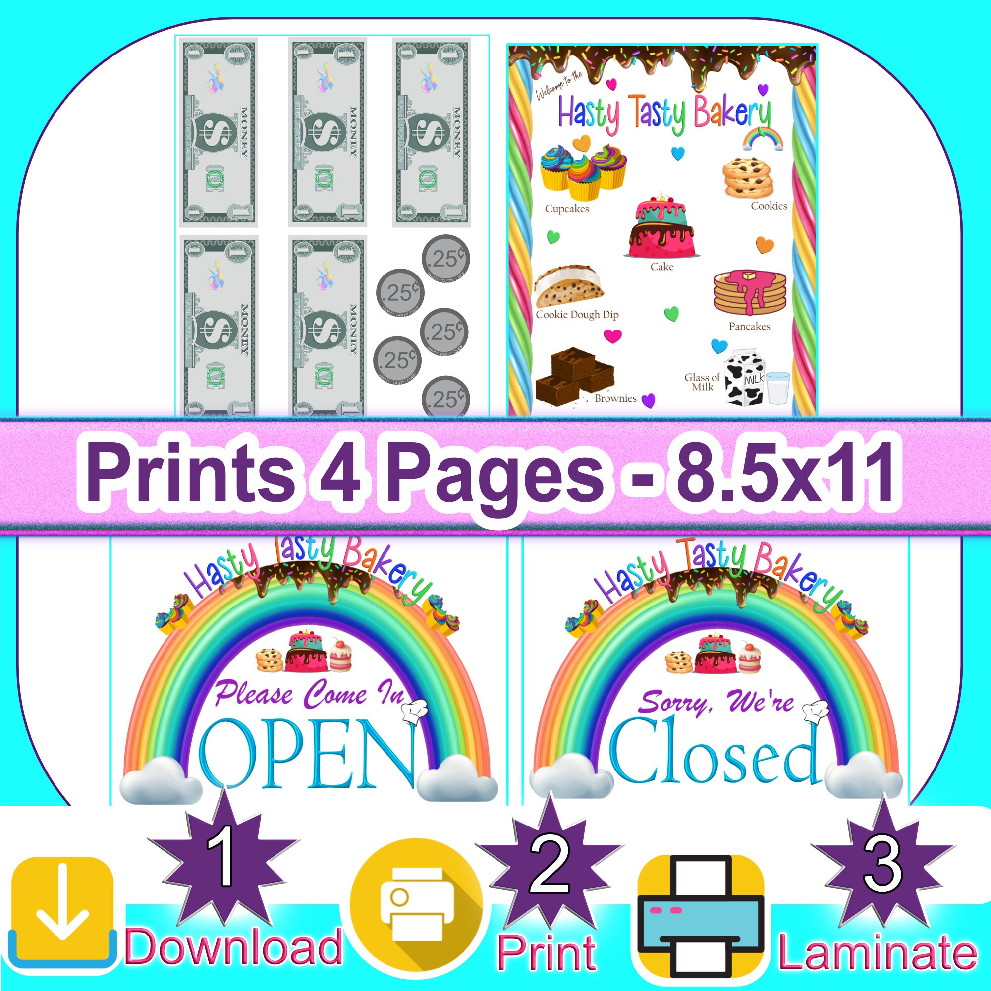 Rainbow Bakery Dramatic Play Set for Pretend Play. INSTANT DOWNLOAD - Etsy