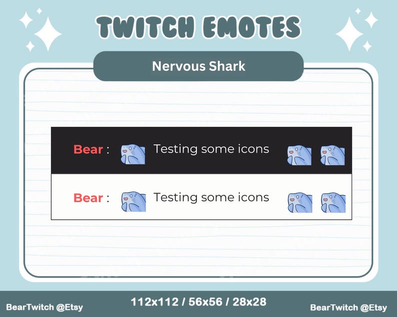 Kawaii Nervous Shark Emote: Twitch, Discord, Youtube (digital Download ...