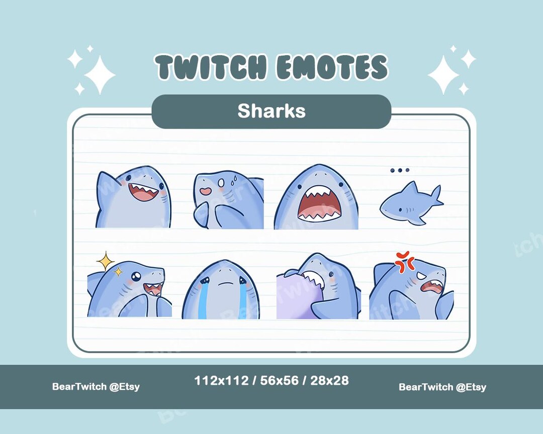 Funny Shark Twitch Emotes | Kawaii Streamer Emote Pack (digital ...
