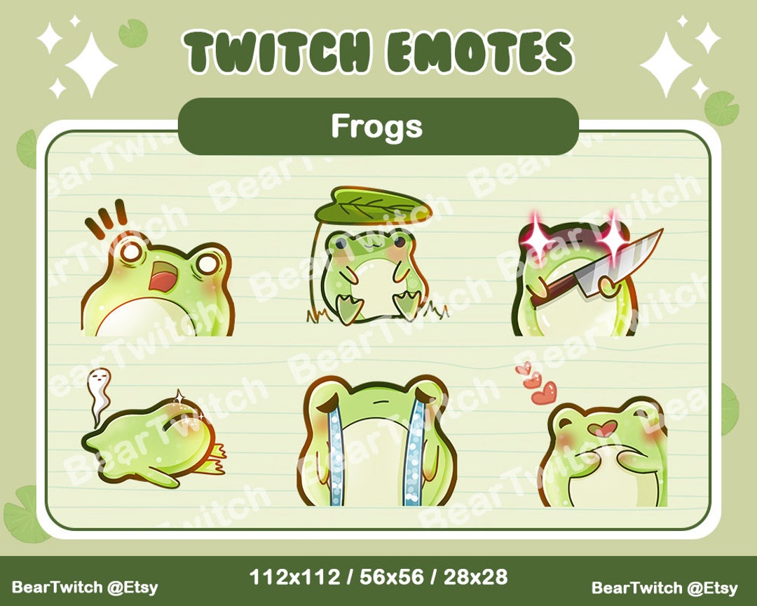Kawaii Frog EMOTES Twitch, Discord, Youtube / Cute Green Chibi Frog ...