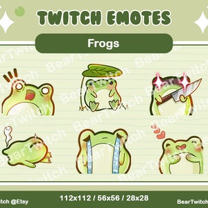 Kawaii Frog EMOTES Twitch, Discord, Youtube / Cute Green Chibi Frog ...