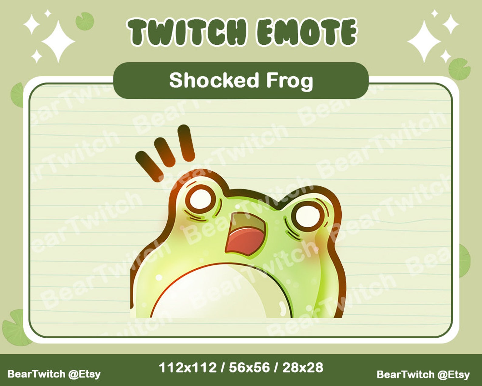 Kawaii Shocked Frog EMOTE - Cute Green Chibi Frog Emoji for Streamers ...