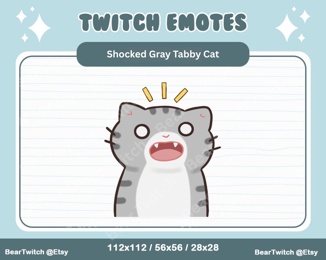 Shocked Gray Tabby Cat Emote: Kawaii Twitch, Discord, Youtube (digital ...