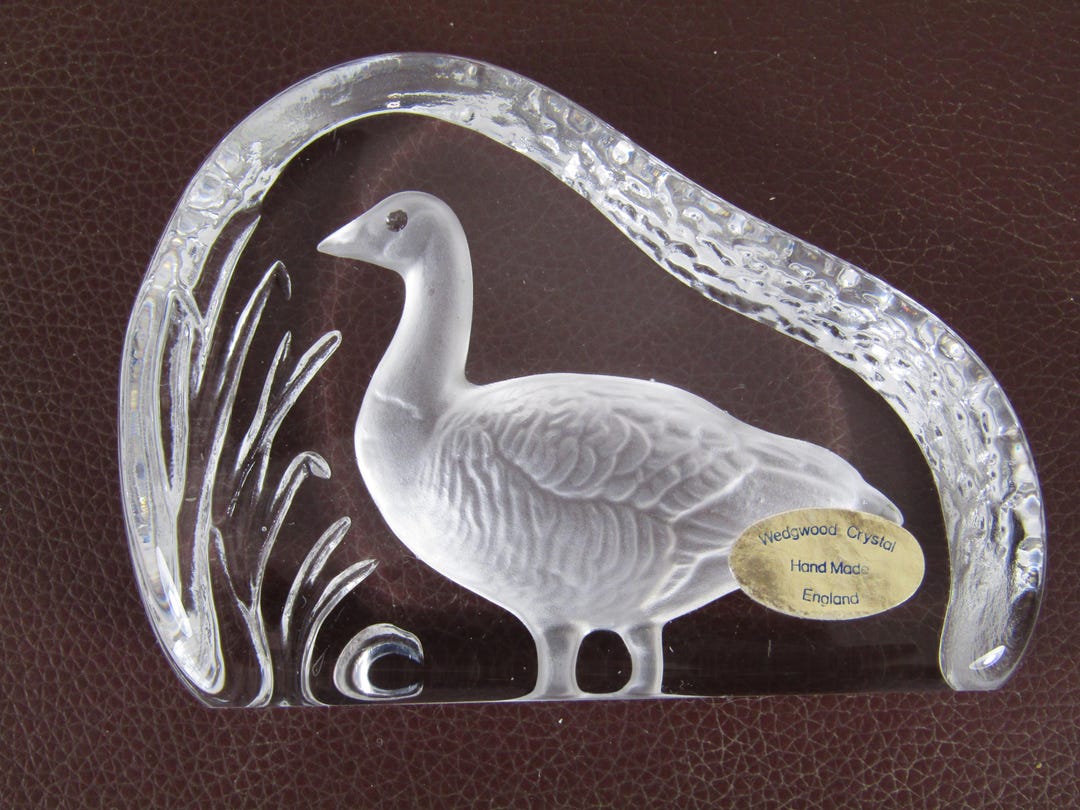 Wedgwood Full Crystal Glass Canadian Goose Paperweight Slab Signed ...