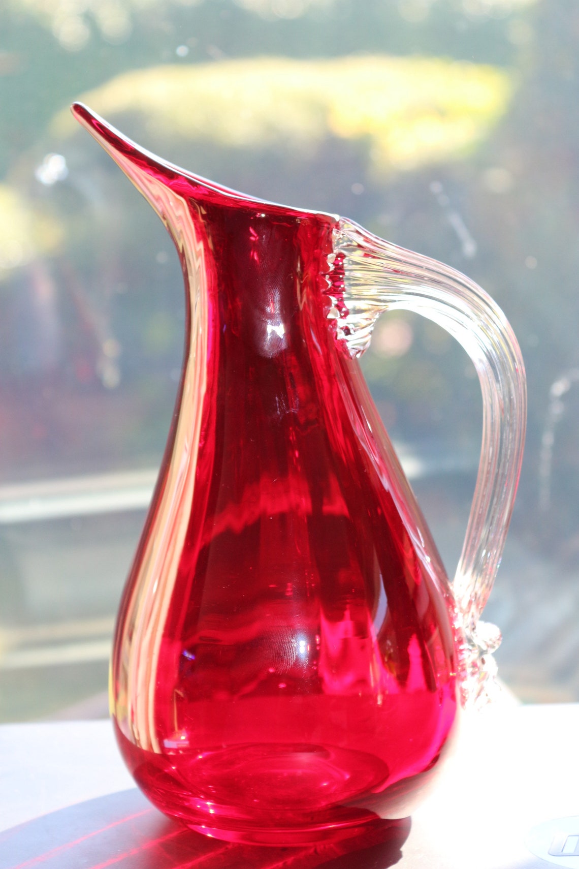 Vintage 1950s Whitefriars Ruby Red 8" 20cm Beaked Glass Jug Celery ...