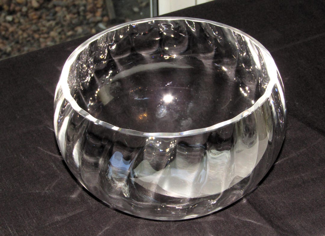 20cm Clear Ripple Crystal Glass Round Serving Fruit Dish 8 Rounded Bowl ...