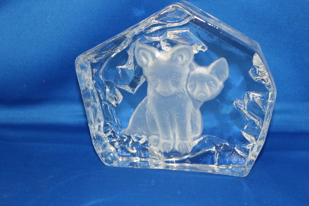 Vintage Goebel 1983 Fox Cub Heavy Crystal Art Glass 13cm Slab ...