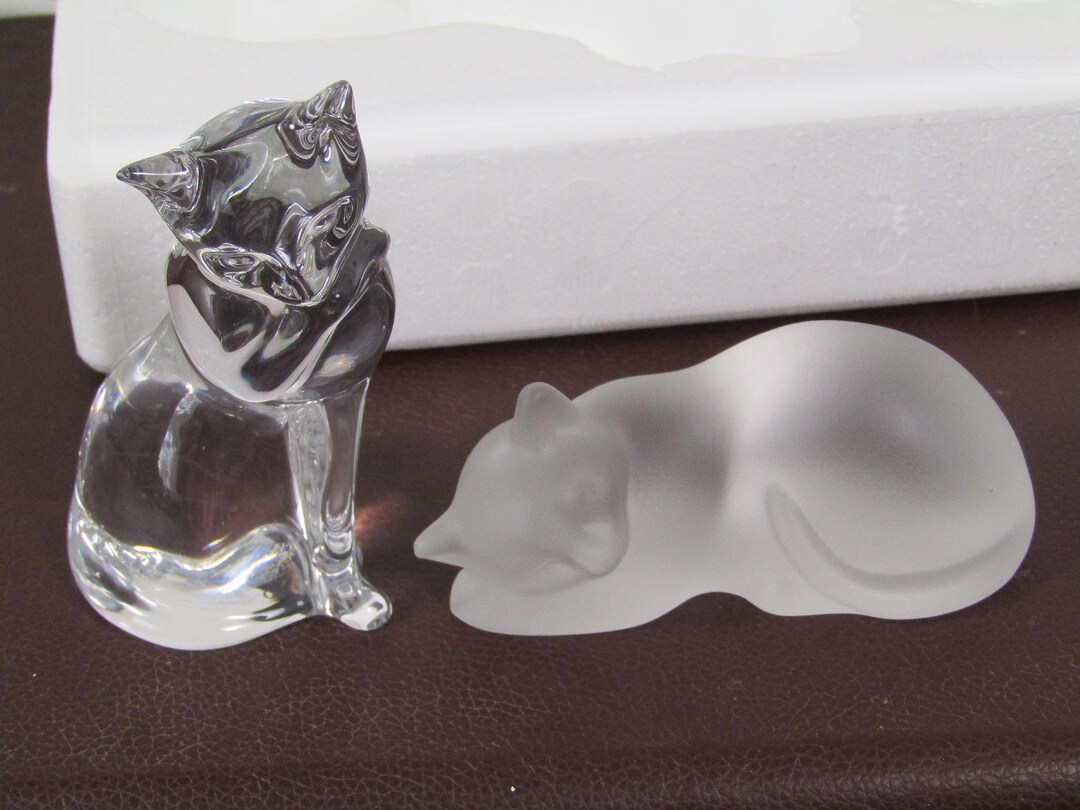 Vintage Boxed Lenox Crystal Smooth Cat Pair 2 Glass Figurines Clear ...