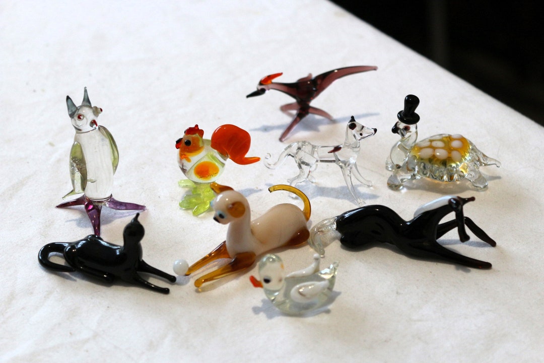 Vintage Mini Glass Lampwork Animals Choose From Owl Horse Dinosaur Duck ...