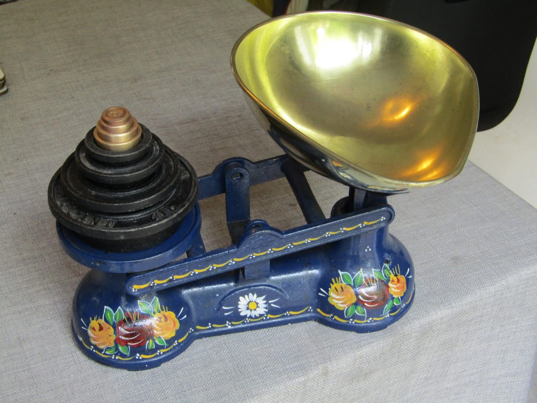 Vintage Salter Cast Iron Blue Kitchen Scales & Weights Art by Alison ...