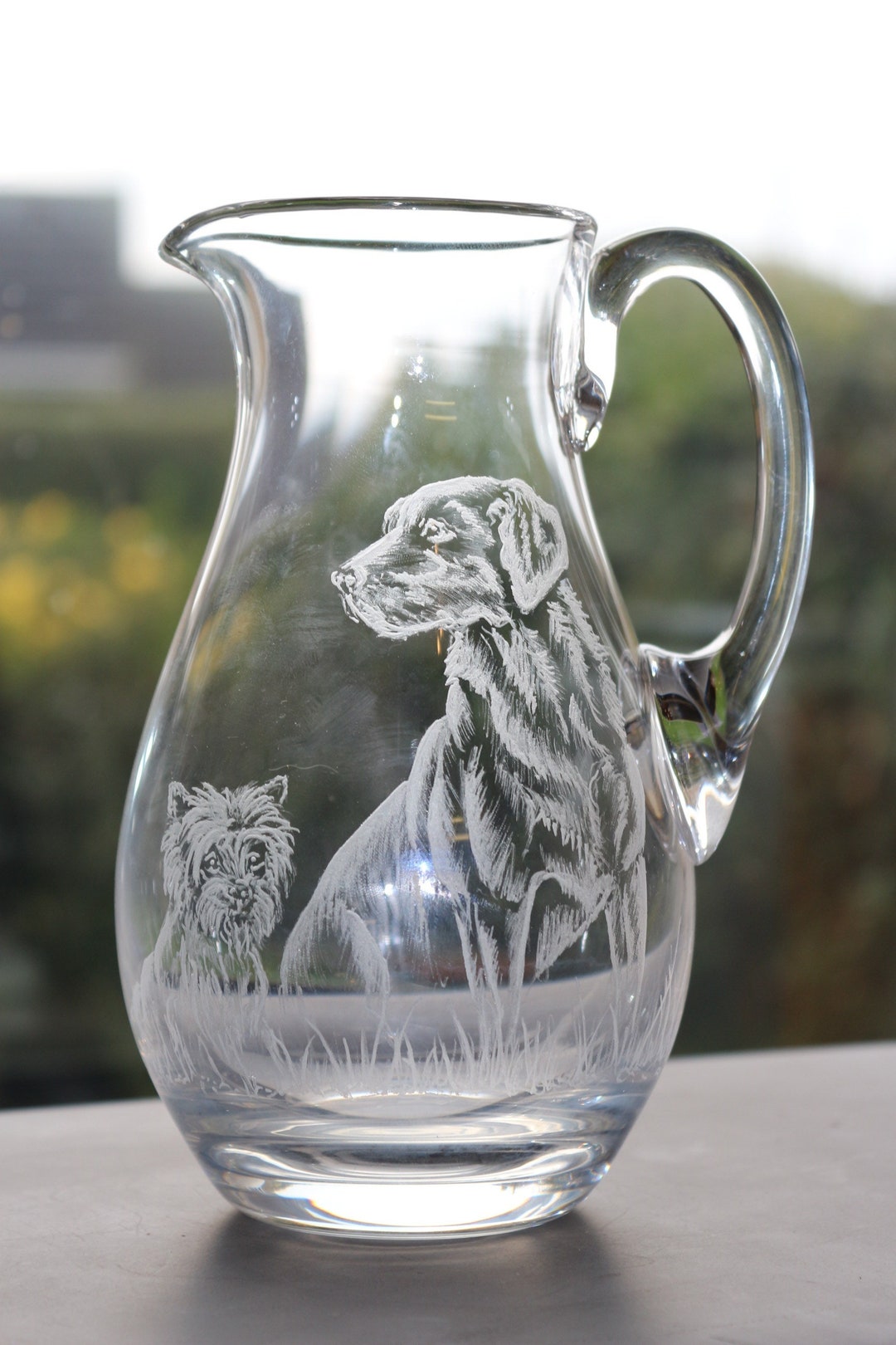 Unique Etched 1 Pint Glass Jug Yorkie & Labrador Retriever Dog Design ...