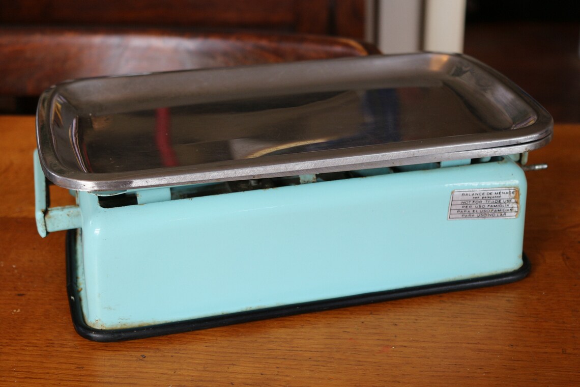 Vintage MASA Tara Beam Balance Blue Enamel Kitchen Weighing Scales With ...