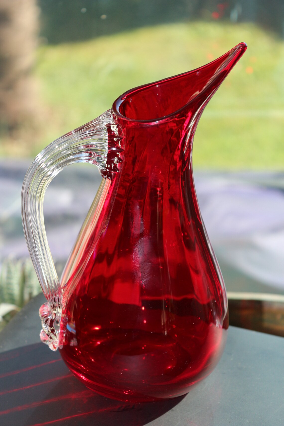 Vintage 1950s Whitefriars Ruby Red 8" 20cm Beaked Glass Jug Celery ...