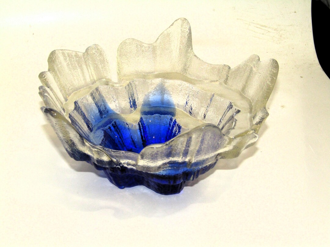 Vintage Scandinavian Art Glass Clear & Blue Textured Crystal Ice Bowl ...