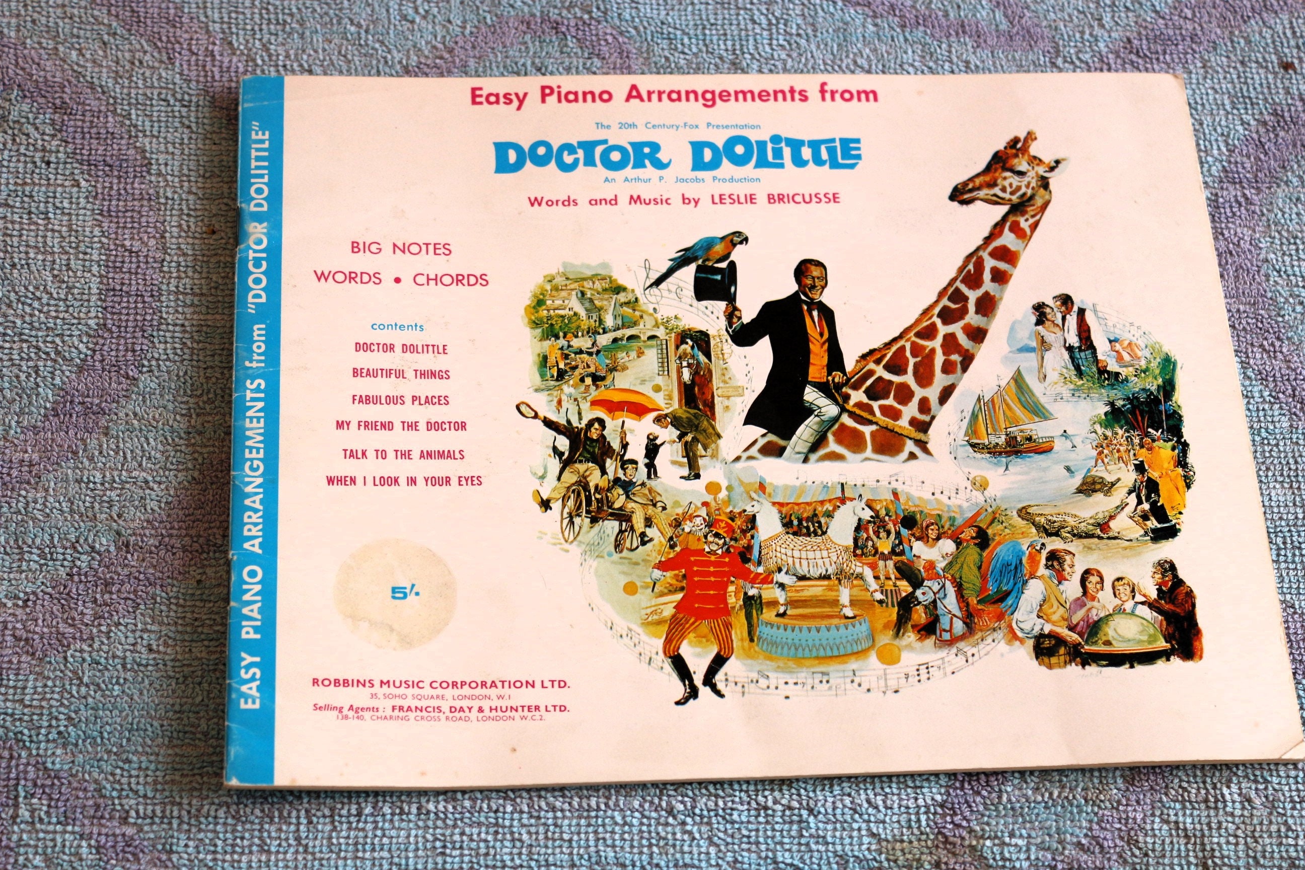 Doctor Dolittle Easy Piano Arrangements Big Notes Chords Tunes Sheet ...