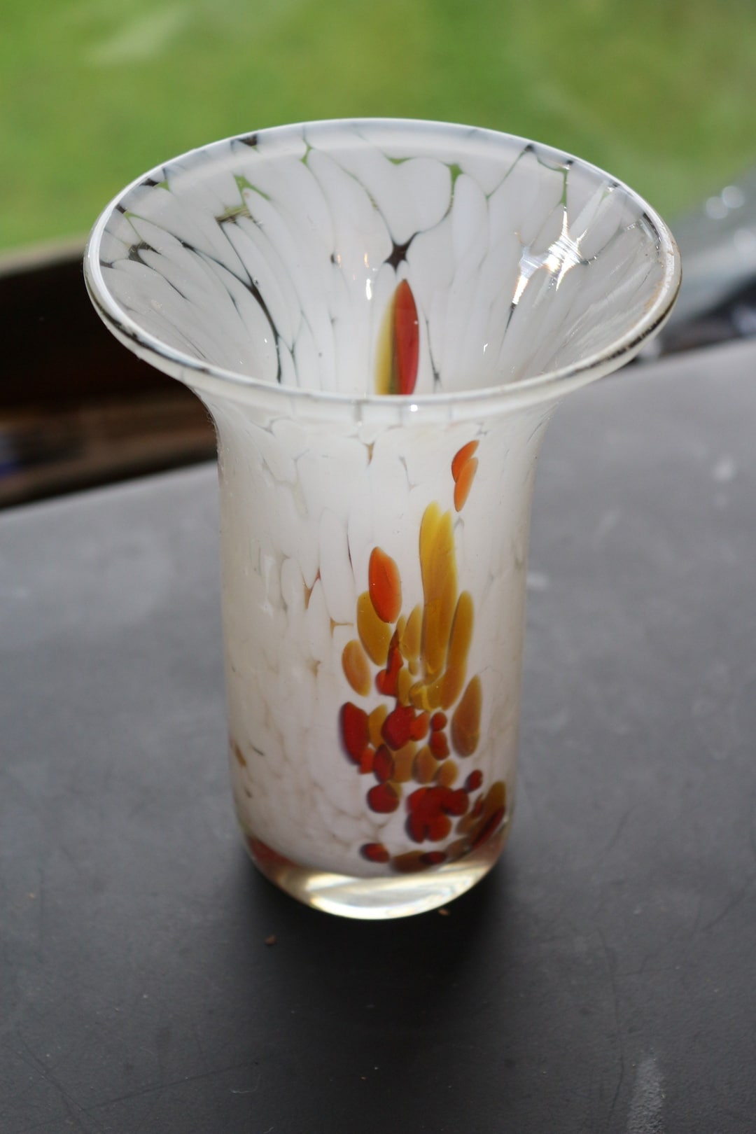 Vintage Mdina Malta Art Glass Vase Flared Rim White and Brown Pattern ...