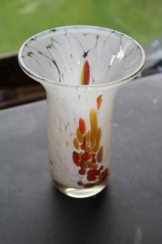 Vintage Mdina Malta Art Glass Vase Flared Rim White and Brown - Etsy