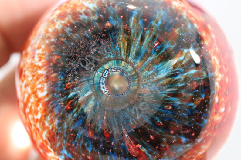 Rare Vintage Bath 2003 Hand Blown Glass Ball Paperweight Blue & Red ...