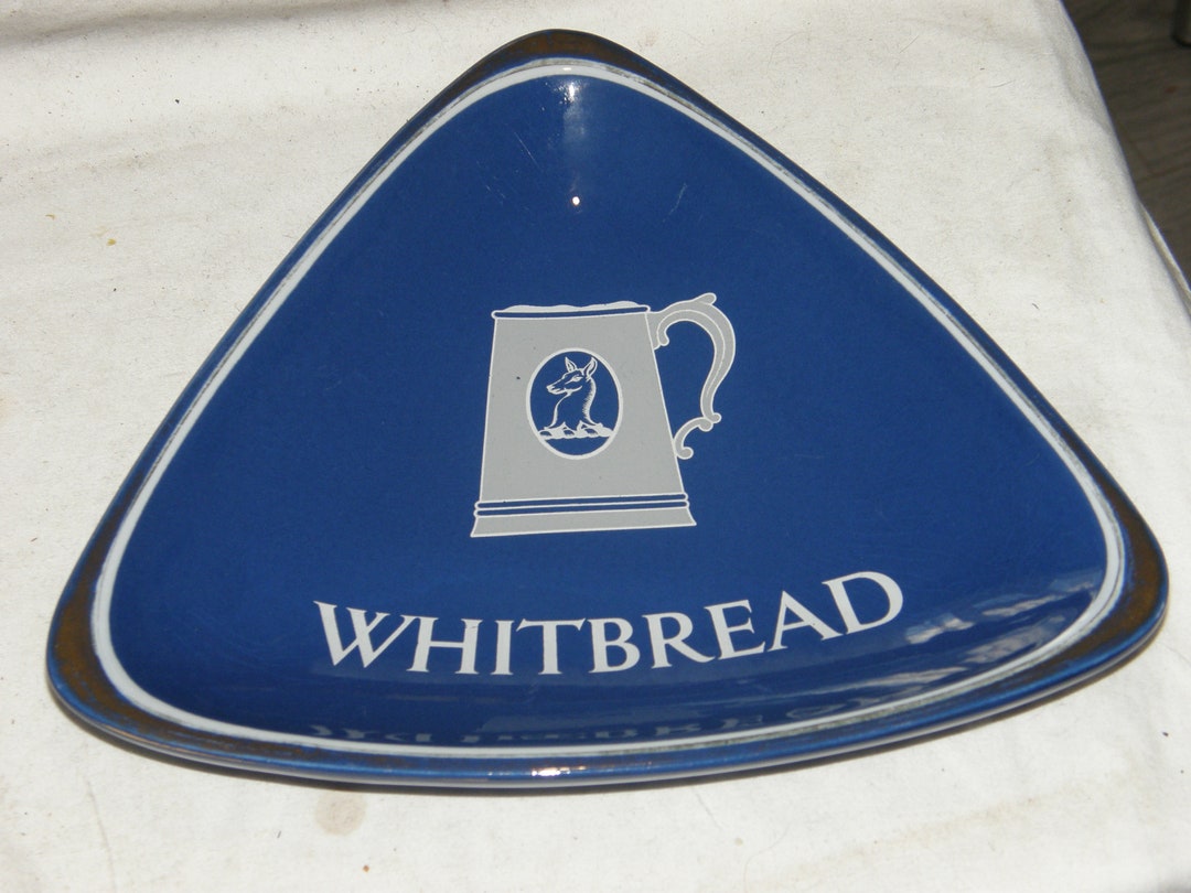 Vintage 22cm Whitbread Ale Ceramic Blue Triangle Ashtray Dish Bowl Pub ...