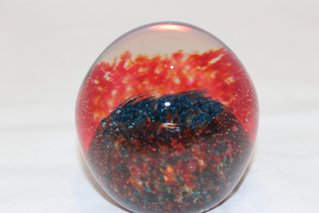 Rare Vintage Bath 2003 Hand Blown Glass Ball Paperweight Blue & Red ...
